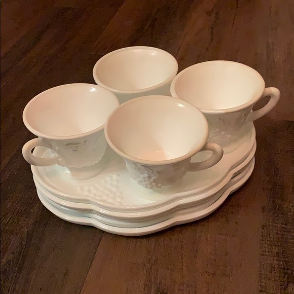 Dining | Vintage Milk Glass Platter And Teacup Set 4 Sets | Poshmark